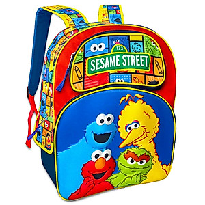 Sesame Street Kids Elmo Backpack With Lunch Box ~ 6 Pc Bundle With 16 Elmo School Bag For Boys, Girls, Kids, Elmo Lunch Box, Cars Water Pouch, And More (Elmo School Supplies)