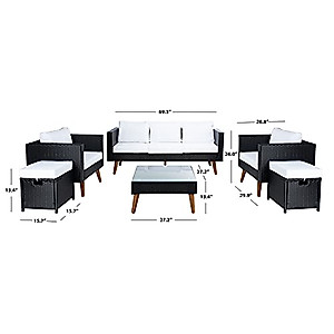 Safavieh Outdoor Collection Presla Wicker Cushion 6-Piece Living Set PAT7715A-3BX, Black/White