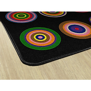 Flagship Carpets Color Rings Colorful Children's Area Rug for Kids Room Circle Seating Décor, Play Carpet for Teaching and Playing, Seats 20, 5'10" x 8'4", Black
