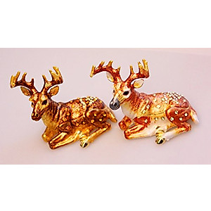 Deer Trinket Box Metal Deer Fawn Jeweled Enamel Trinket Box Christmas Decor Deer Gift (Crystals)