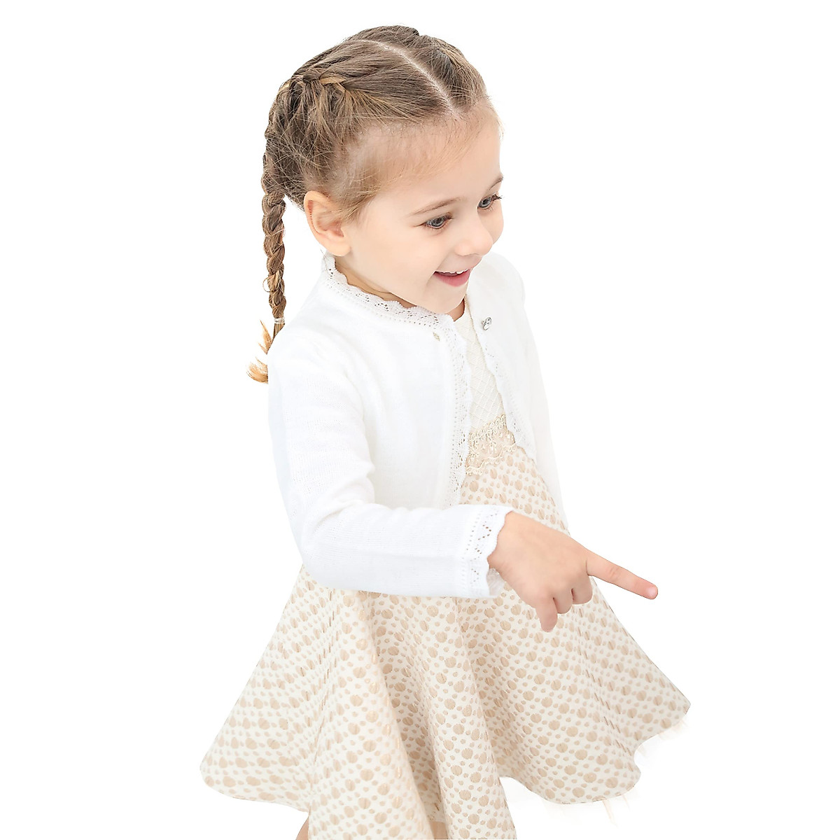 Lilax Little Girls' Knit Long Sleeve Button Closure Bolero Cardigan Shrug 3T Cream