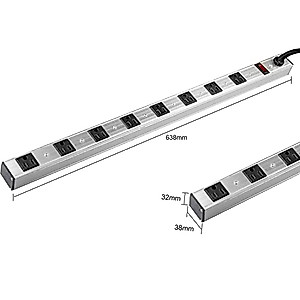 Inland Products 8 Outlet Aluminum Power Strip Silver (03197)