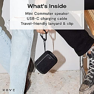 KOVE Mini Commuter 2 Portable Speaker - Black Bluetooth Speakers, Wireless with HD Louder Volume, Deep Bass Subwoofer, Microphone, IPX7 Water Resistant - Perfect Boom Box for Home, Outdoor or Travel