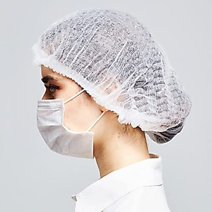 Disposable Bouffant Caps, 100 Pcs, 20 inches White Disposable Nonwoven Bouffant Caps Hair net Hair Sleeves with Swivel Side Headbands, Unisex, Perfect for Sleeping Hair Nets, Head Cover Food Service