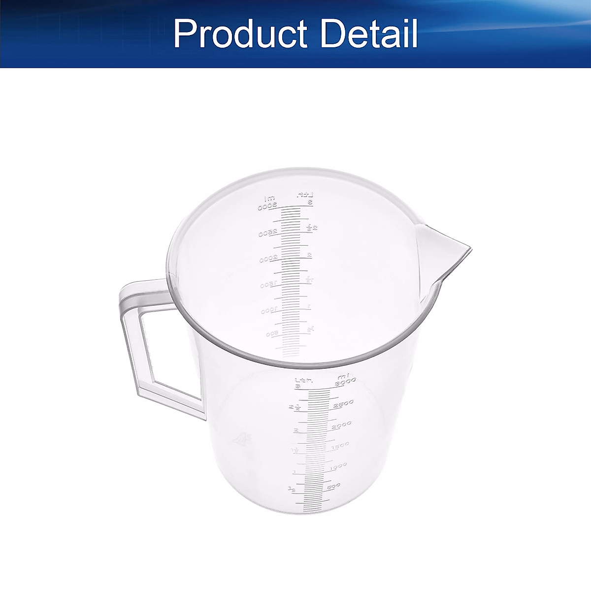 Heyiarbeit Measuring Cup 3000ml PP Plastic Graduated Beaker Transparent for Lab Kitchen Liquids 1pcs