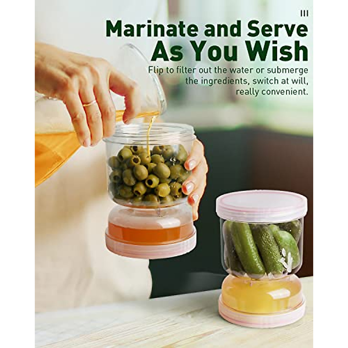 AIxibu Pickle Jar with Strainer Flip -2pcs (White+Blue)