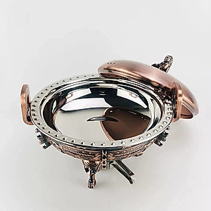 ENPAP Chafing Dish Buffet Set, Round Chafer Buffet Servers and Warmers W/Food Pans, Aluminum Stand, Visible Pot Lid and Fuel Holders, Stainless Steel 28CM (Color : Red Copper)