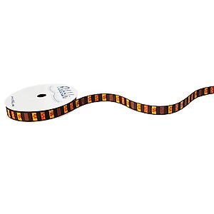 Ribbli Grosgrain Fall Ribbon,Pumpkins & Maple Leaf Stripe Ribbon Use for Autumn Craft,Thanksgiving Gift Wrapping,Home Decor,3/8 Inches x 10 Yards,Yellow/Orange/Brown