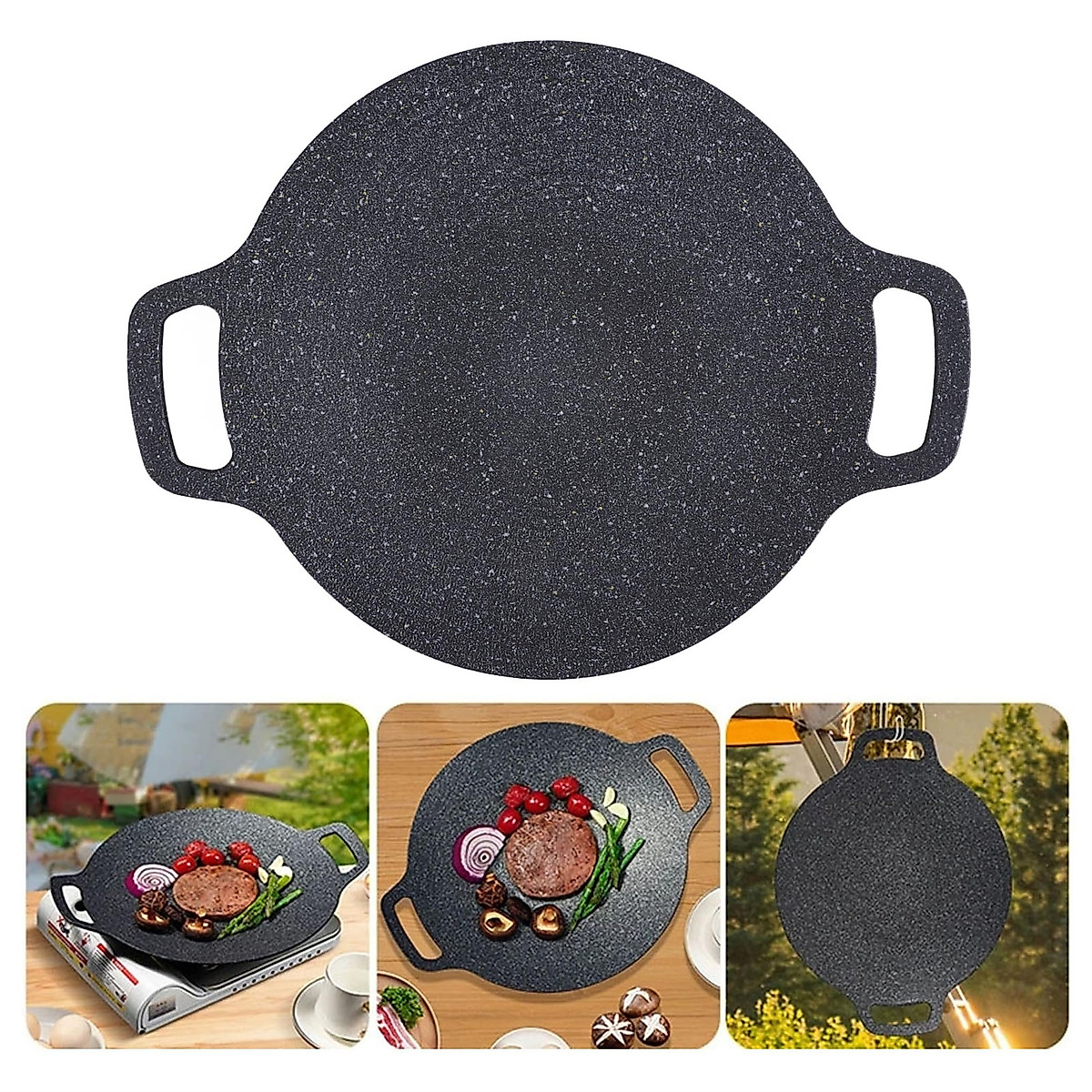 Korean style BBQ Grill Pan for Stove Top, Korean Grill Pan with Non Stick 6 Layer Coating Round BBQ Griddle for Induction, Gas Stove, Electric Cooktop, Indoor or Outdoor Grilling 38cm/15.0in﻿