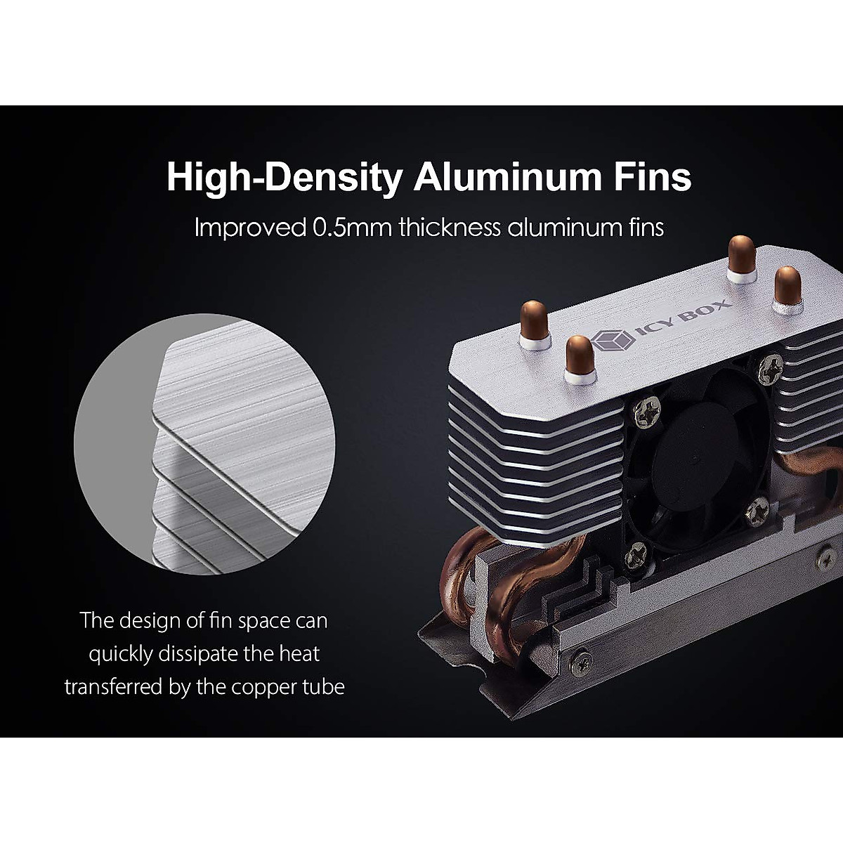 ICY BOX Aluminum Alloy Heatsink with Fan for The Most Heat Dissipation with Silicone Thermal Pad Designed Specially for M.2 SSD 2280 DIY Desktop PC SSD Black