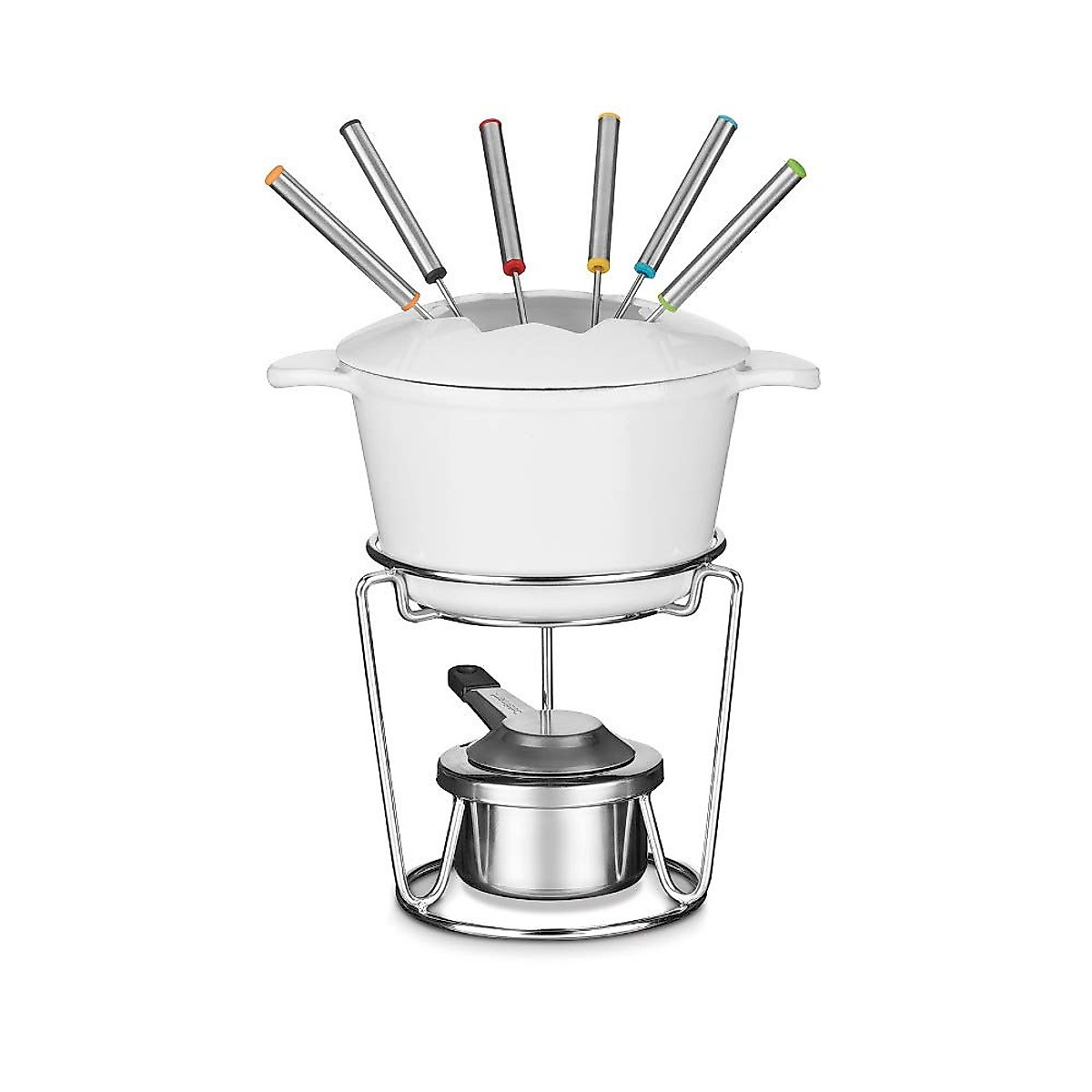 Cuisinart 13-Piece Cast Iron Fondue Set, White, 10"