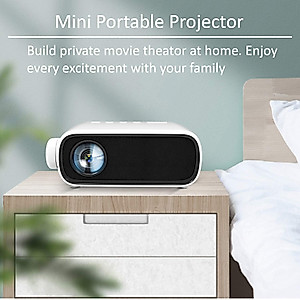 Mini Movie Projector with 1080P Supported, Portable Video Projector for Laptop/Phone, Smart Led Pocket Home Theater with HDMI USB AV VGA AUX Interfaces/TV Stick and Remote Control (White)