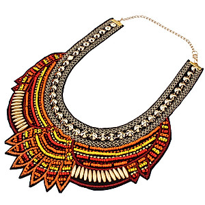 YAZILIND Ethnic Style Coffee Multiple Millet Beads Chunky Chain Bib Statement Choker Collar Necklace for Women