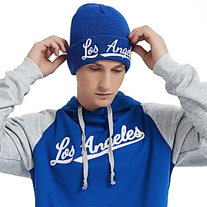 Los Angeles 3D Embroidery Classic Cuffed Knit Hat Beanie Toque Skull Cap - Blue OneSize