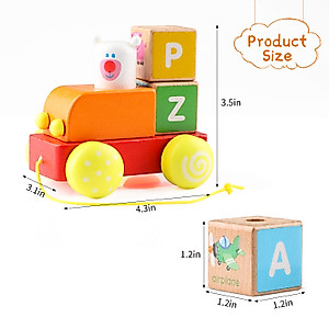 Garlictoys ABC Wooden Block Cart Sorting Stacking, Wood Alphabet Blocks Building Games Montessori Preschool Learning Educational Toys for Baby Stacking.Great Gift for Girls and Boys for 3+ Years Olds.