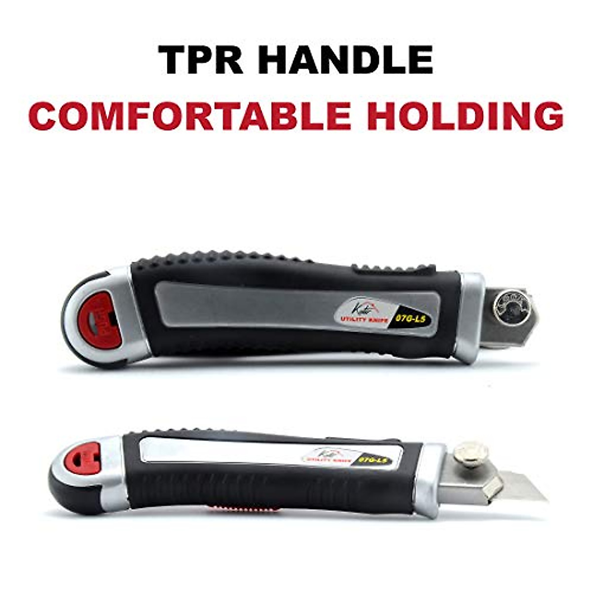 Kutir Retractable Box Cutter Utility Knife - Easy Self Loading Zinc-Alloy Heavy Duty Carpet, Rope, Cardboard Comfortable Handle Knive, 4 Sharp Rust Proof Razor Snap-Off Blades Set - Metal Safety Lock