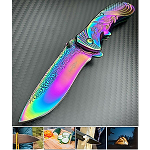 Femme Fatale Ladies Rainbow Stainless Steel Open Folding Pocket Knife Outdoor Survival Hunting Knife for Camping by Survival Steel
