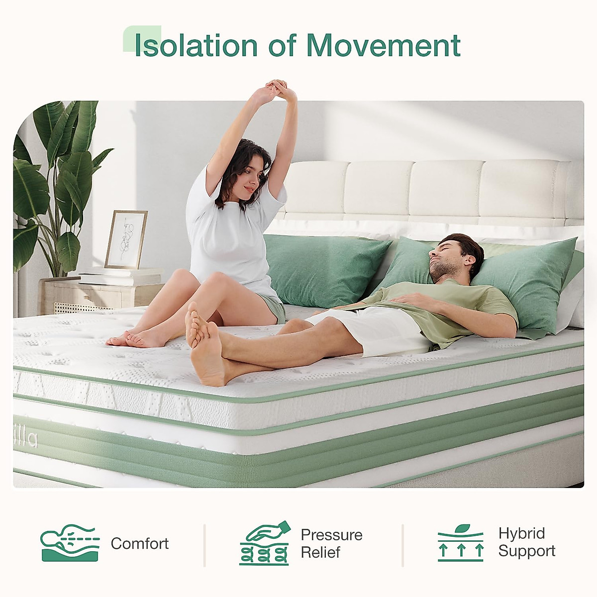 Novilla Queen Mattress, 12 Inch Hybrid Mattress in a Box, Gel Memory Foam with Individual Pocket Springs for a Peaceful Sleep, Queen Size Mattress, Pillow Top Mattress with Quilted Cover