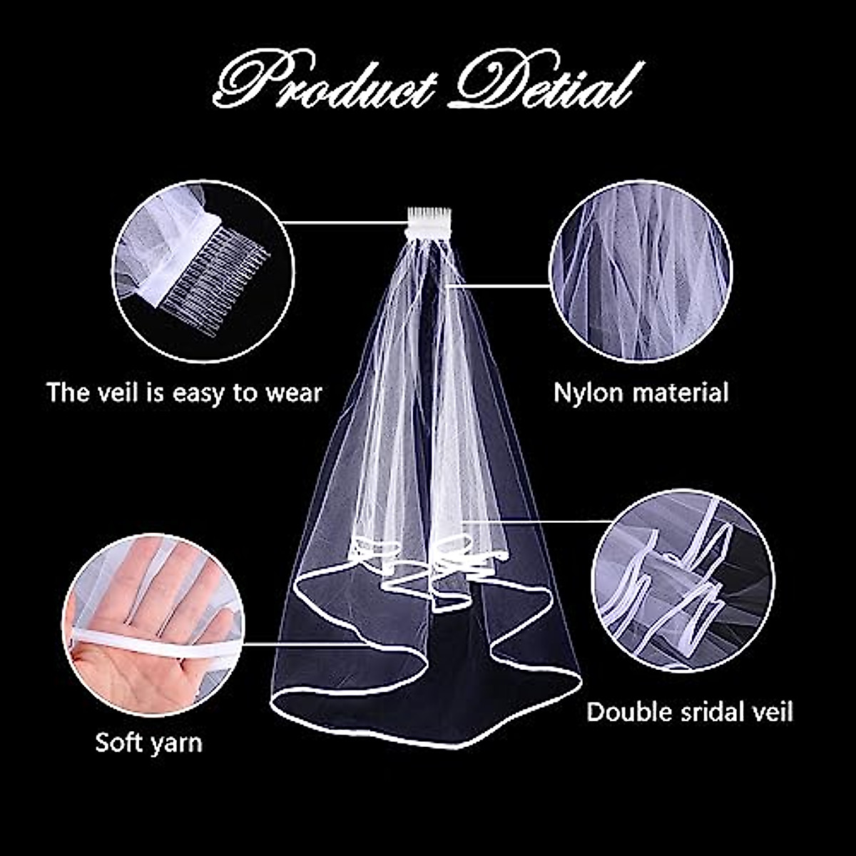 Amaxiu Short Wedding Bridal Veil with Comb, 2 Tier Tulle Bride Veil Elbow Length Wedding Veil Ribbon Edge 60-80cm/23-31in