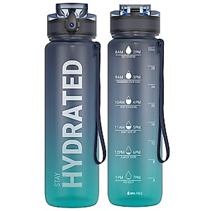 Sahara Sailor Water Bottles, 32oz Motivational Sports Water Bottle with Time Marker - Times to Drink - Tritan, BPA Free, Wide Mouth Leakproof, Fast Flow Technology with Clean Brush (1 Bottle)