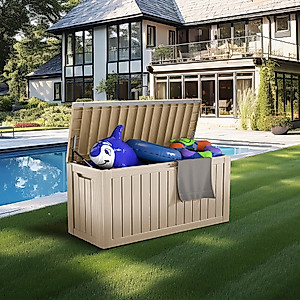 GYMHILL Outdoor Deck Box Waterproof Resin Storage Box with Lockable Indoor Outdoor Storage Bin for Patio Cushions,Patio Furniture, Gardening Tools,Pool Accessories (80 Gal Grey)