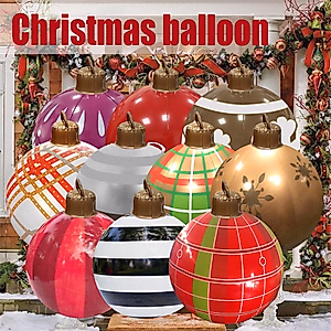 24 Inch Inflatable Christmas Ball Giant PVC Christmas Ball Ornaments Outdoor Large Xmas Christmas Blow up Yard Decorations for Outside Holiday Lawn Porch Decor (G)