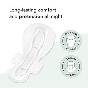 Rael Pads for Women, Organic Cotton Cover - Period Pads with Wings, Feminine Care, Sanitary Napkins, Heavy Absorbency, Unscented, Ultra Thin (Overnight, 20 Count)