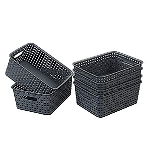 Ggbin 6-Pack Woven Plastic Storage Basket, Pantry Organizer Basket Bins, Gray