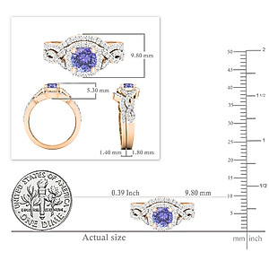 Dazzlingrock Collection 5.8mm Round Tanzanite & White Diamond Infinity Swirl Halo Wedding Ring Set for Women in 14K Rose Gold Size 6