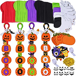 Supla 8 Sets Halloween Craft Kits Fall Kids Crafts DIY Halloween Doorknob Hanger Decorations Art Sets Foam Halloween Pumpkin Ghost Boo Bat Owl Stickers for Kids Halloween Classroom Party Activity