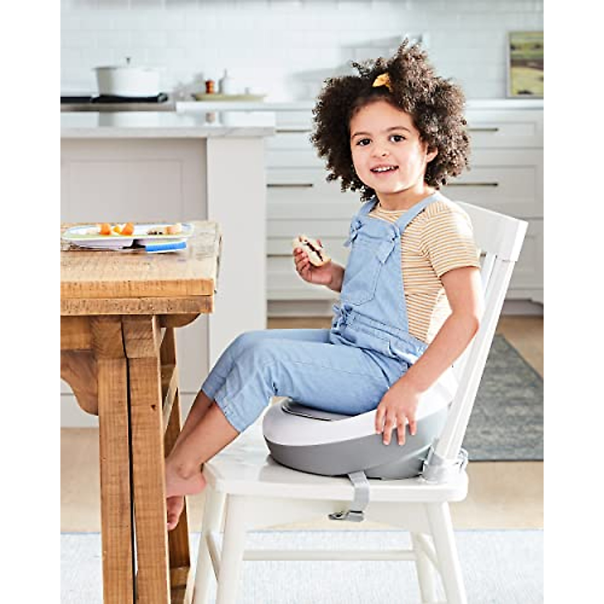Skip Hop Booster Seat for Dining Table, Sleek Seat Booster, Grey/White