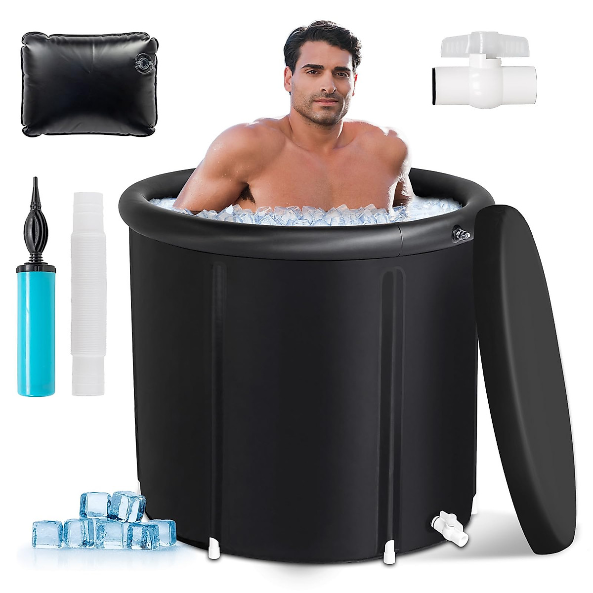 teeche Heavy Duty Ice Bath Tub for Athletes, 105 Gal Portable Cold Plunge Tub with Lid, Ideal for Recovery Therapy at Home, Gym, and Outdoor Use