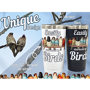 Onebttl Bird Watching Tumbler, 20oz Stainless Steel Insulated with Lid & Straw, Gift Card & Box Included, Perfect for Bird Lovers & Watchers, Birthday Gift - 360 Black