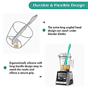 Silicone Blender Spatula for Vitamix - Blade Scraper Easy to Reach Under Blender Blades and Edges, Silicone Rubber Grip with Hanging Holes Reusable (Cyan)