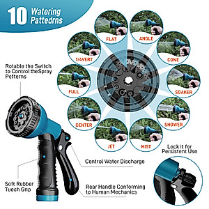 Besiter Garden Hose 50FT Stainless Steel Water Hose with 10 Functions Adjustable Spray Nozzle, Heavy-Duty Metal Garden Hose Flexible Durable No-Tangle & Kink Leak Dog Proof Hose for Yard Lawn(Blue)