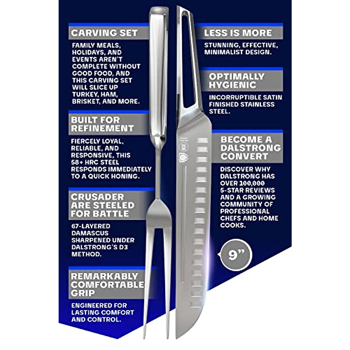 DALSTRONG Carving Knife & Fork Set - 9 inch - Crusader Series - Forged High-Carbon German Stainless Steel - w/Magnetic Sheath - Carving Set - NSF Certified