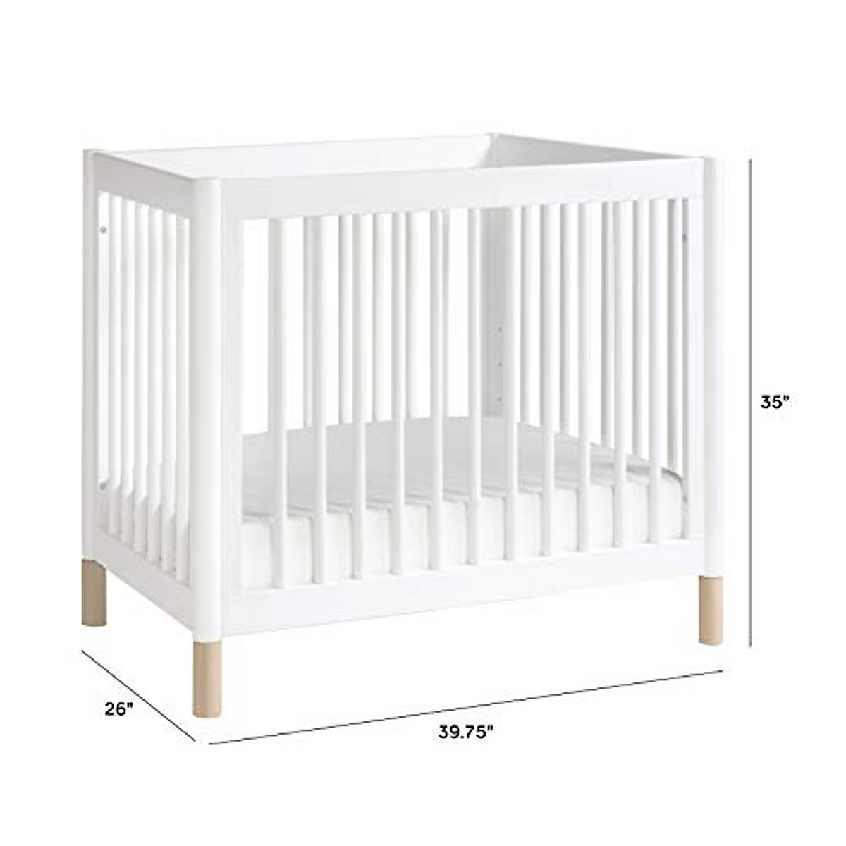 Babyletto Gelato 4-in-1 Convertible Mini Crib in White and Washed Natural, Greenguard Gold Certified