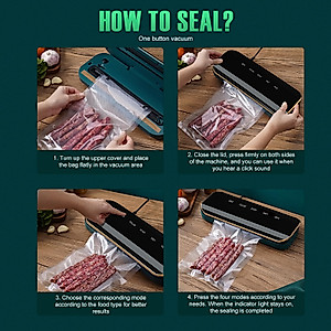 LUV Automatic Vacuum Sealer Machine: 80kpa Suction Touch Automatic Food Sealer With External Vacuum System Compact Design 10pcs Seal Bags Starter Kit Dry Moist Fresh Modes For All Saving Needs (Green)