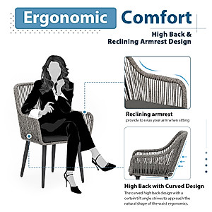 JOIVI Outdoor Patio Dining Chairs Set of 2, Woven Rattan Chairs with Armrest & Cushions Kitchen Wicker Dining Chairs with Iron Frame, Outdoor Seating for Outside, Lawn, Garden, Backyard, Indoor, Gray