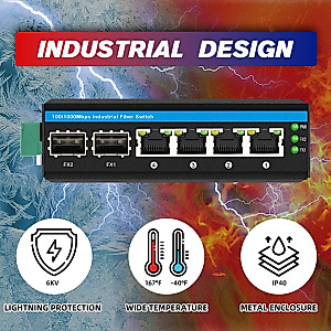 OLYCOM 6-Port Hardened Industrial Gigabit PoE+ DIN-Rail Fiber Network Switch 4 x Gigabit PoE+ Ports 2 x 1.25G SFP Fiber Ports 120W for Outdoor Use
