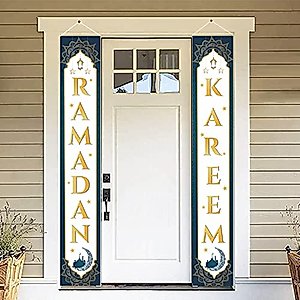 BTZO Ramadan Kareem Porch Banner,Eid Mubarak Door Banner Decoration Hanging Cover Sign for for Home Ramadan Eid Al-fitr Party Supplies