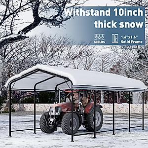 SUNBURY Carport 10 x 20 ft Heavy Duty Metal Carport Canopy with Galvanized Steel Roof, Outdoor Garage Car Shelter Shade for Car, Truck and Boats, Grey