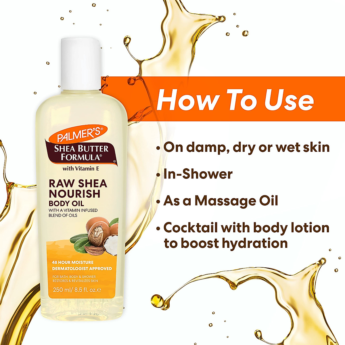 Palmer's Shea Formula Raw Shea Body Oil with Vitamin E, Deep Body Moisturizer to Soothe & Nourish Dry, Sensitive & Eczema-Prone Skin, 8.5 oz