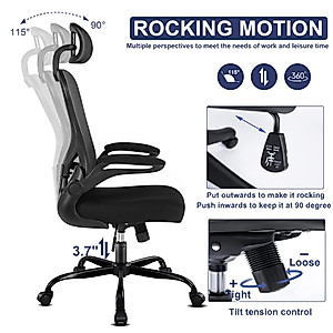 Misolant Office Chair, Ergonomic Desk Chair, Office Desk Chair, Office Chair with Headrest and Adjustable Lumbar Support, Home Office Chair Black
