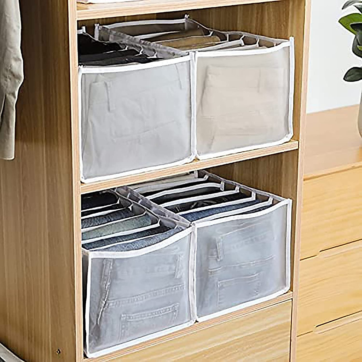 2Pcs Wardrobe Clothes Organizer - Closet Organizers and Storage Baskets, 7 Grids Closet Organizers, Stackable and Foldable Clothes Drawer Mesh Separation Box, Clothing Storage Bins