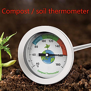 QIXIAMO 50cm Stainless Steel Compost Soil Thermometer Celsius Measuring Arden 40-180℉, 500mm, Silver