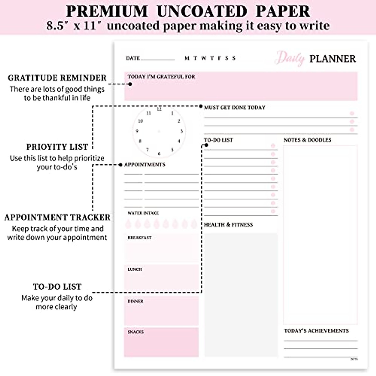 To Do List Notepad - Daily Planner Notepad Undated 50 Sheets Tear Off, 8.5"x11", Includes Calendar, Organizer, Scheduler for Goals, Tasks, Ideas, Notes and To Do Lists