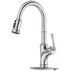 Bushed Nickel Kitchen Faucet with Pull Down Sprayer and Brush, Single Handle High Arc Single Hole Pull Out Kitchen Sink Faucets with Sprayer, Stainless Steel, APPASO