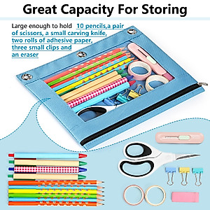 Forvencer 3 Ring Binder Pencil Pouch - Clear Window Pencil Case with Smooth Zipper, Big Capacity Pencil Bag with 3 Reinforced Grommets, Sky Blue