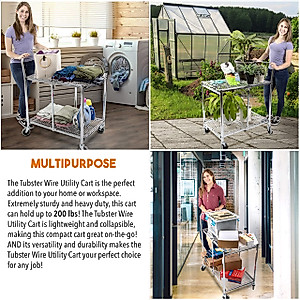 Stand Steady Original Tubstr Collapsible 2 Shelf Wire Cart, Easy to Push Heavy Duty Rolling Utility Cart, Holds 200 Pounds & Folds Up for Storage, Commercial Grade (Chrome, 33.75in x 19.5in x 39.5in)